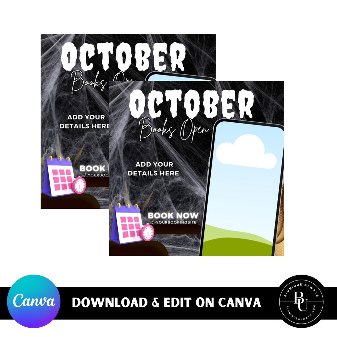October Books Open Editable Template - Etsy