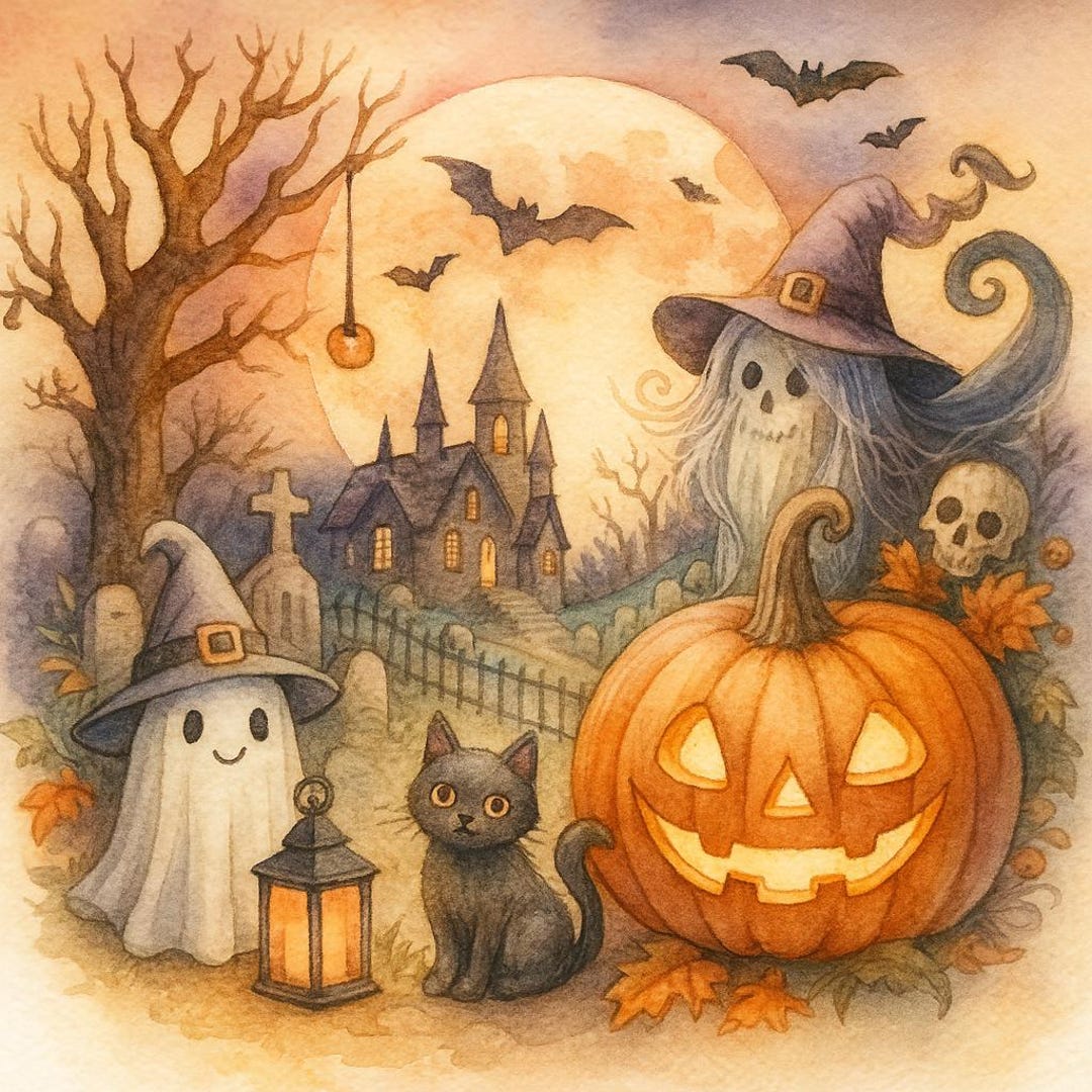 Spooky Halloween Night Clipart PNG | Haunted House, Full Moon, Pumpkins ...