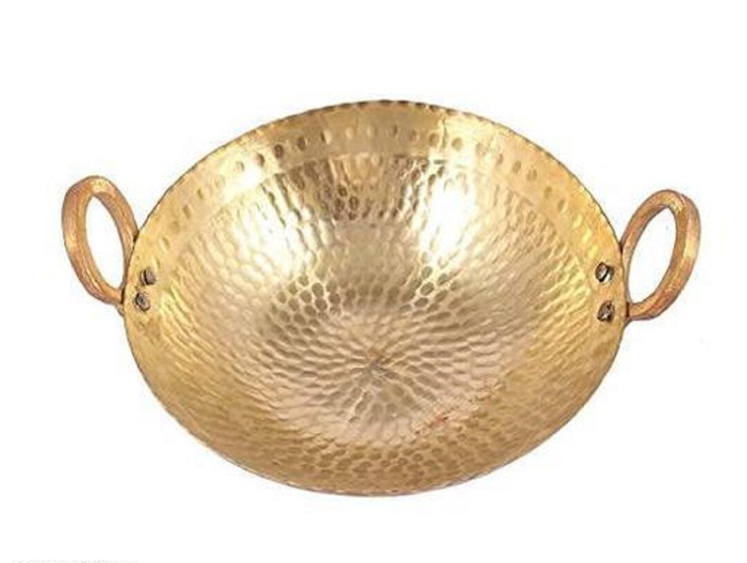 Handmade Brass Kadai Brass Karahi Brass Kadhai Choose Size Golden Kadai ...