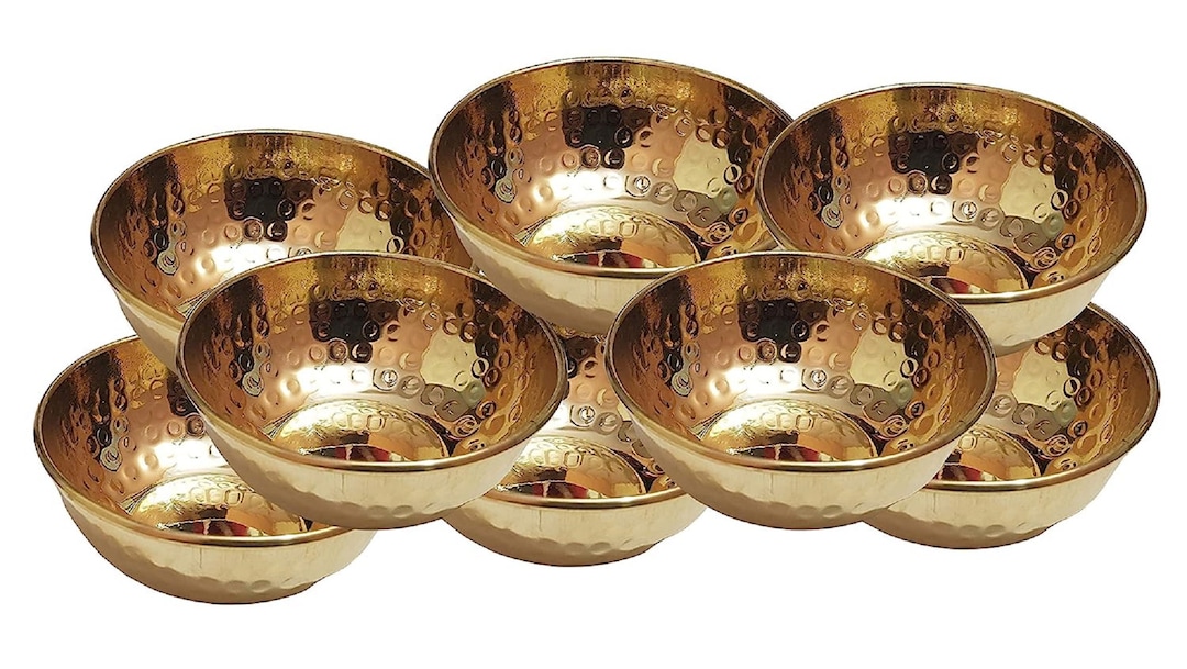 Indian Brass Hammered Bowls Set of 6 Brass Serving Bowls Curry Bowl Dal ...