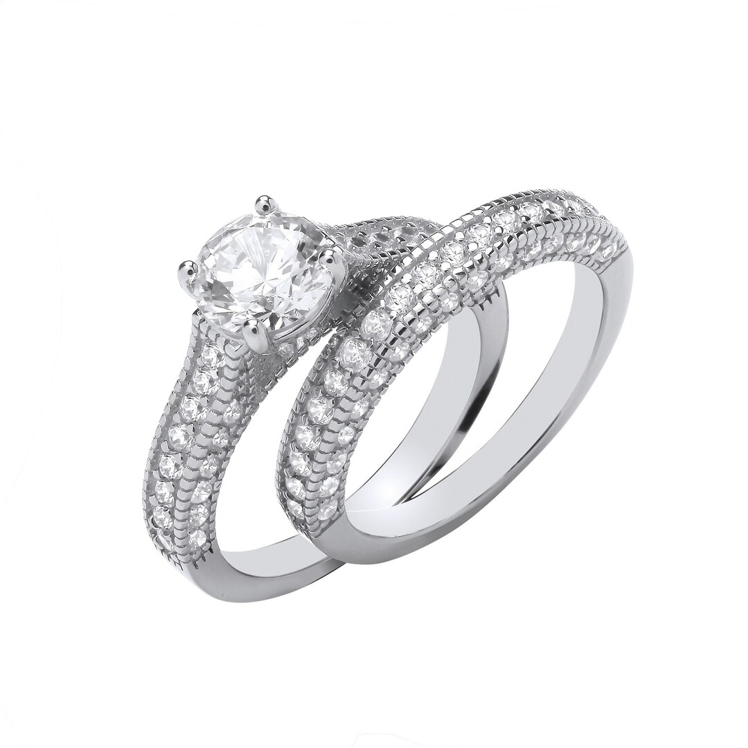 Sterling Silver Bridal Set S/S Fancy Half ET Rings - Etsy