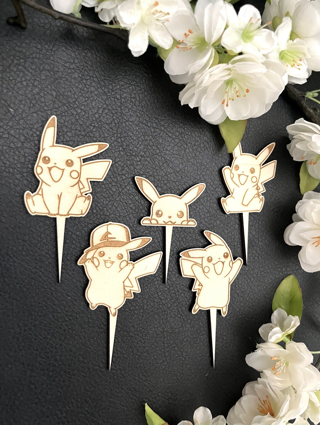 5 Pikachu Wooden Muffin Toppers for Pokemon Fans, Birthday for Young ...
