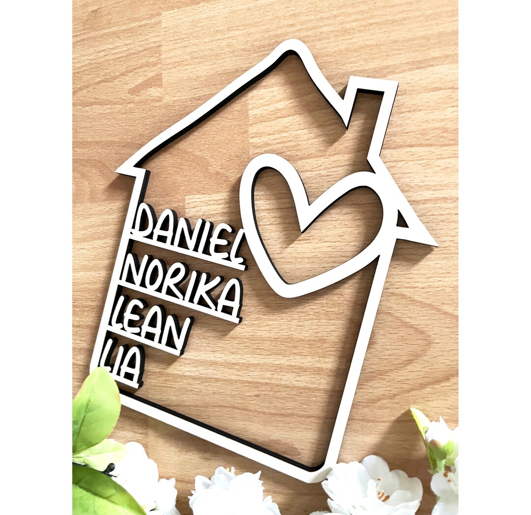 Family Sign as a House With Your Names, Door Sign for Entrance Area ...