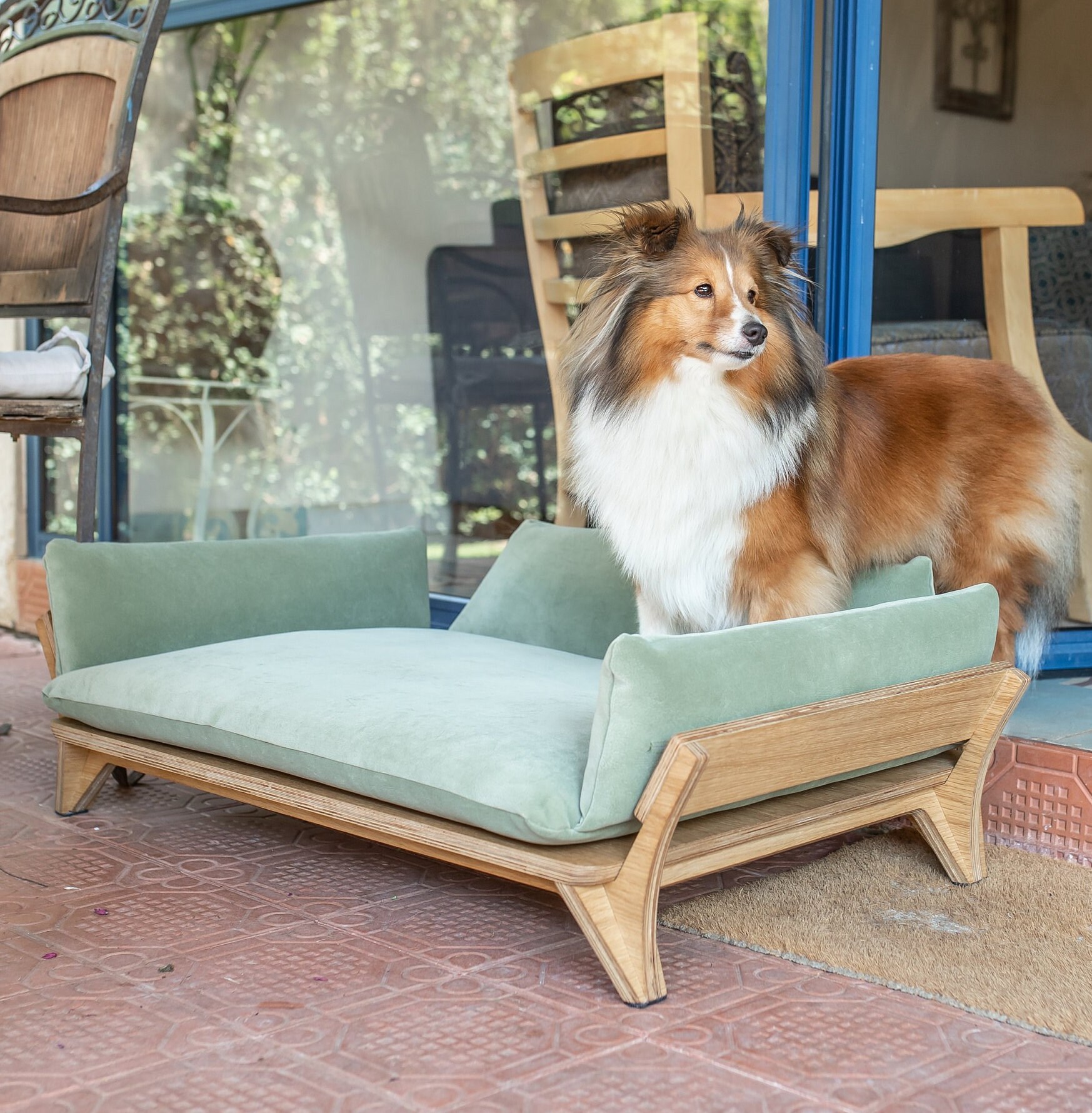 High-end Medium Dog Bed, Oak Wood Pet Bed With Beige Pillow, Luxury ...