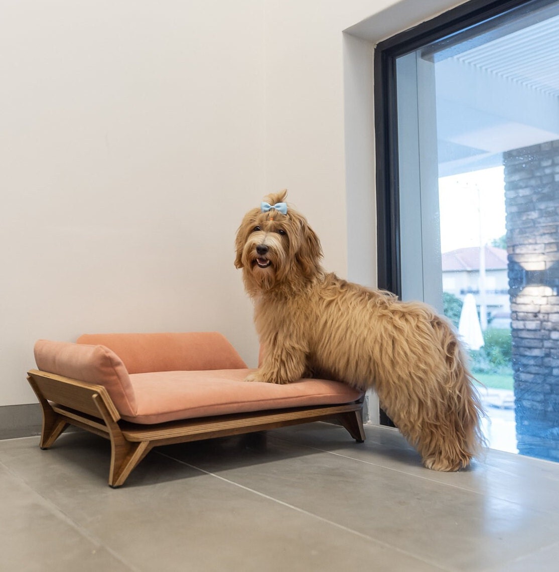 Small Size High-end Dog Couch, Luxury Wood Raised Pet Sofa, Tiny Dog ...