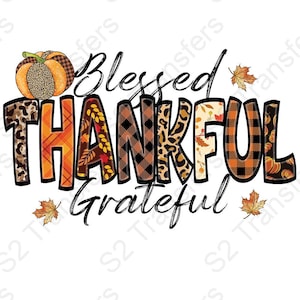 Blessed Thankful Grateful Fall Design - DTF Transfer - Etsy