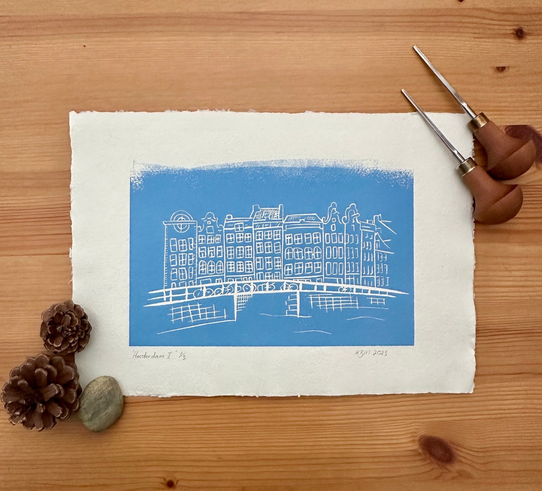 Amsterdam I : Limited Edition Handmade Linocut of Amsterdam Street ...
