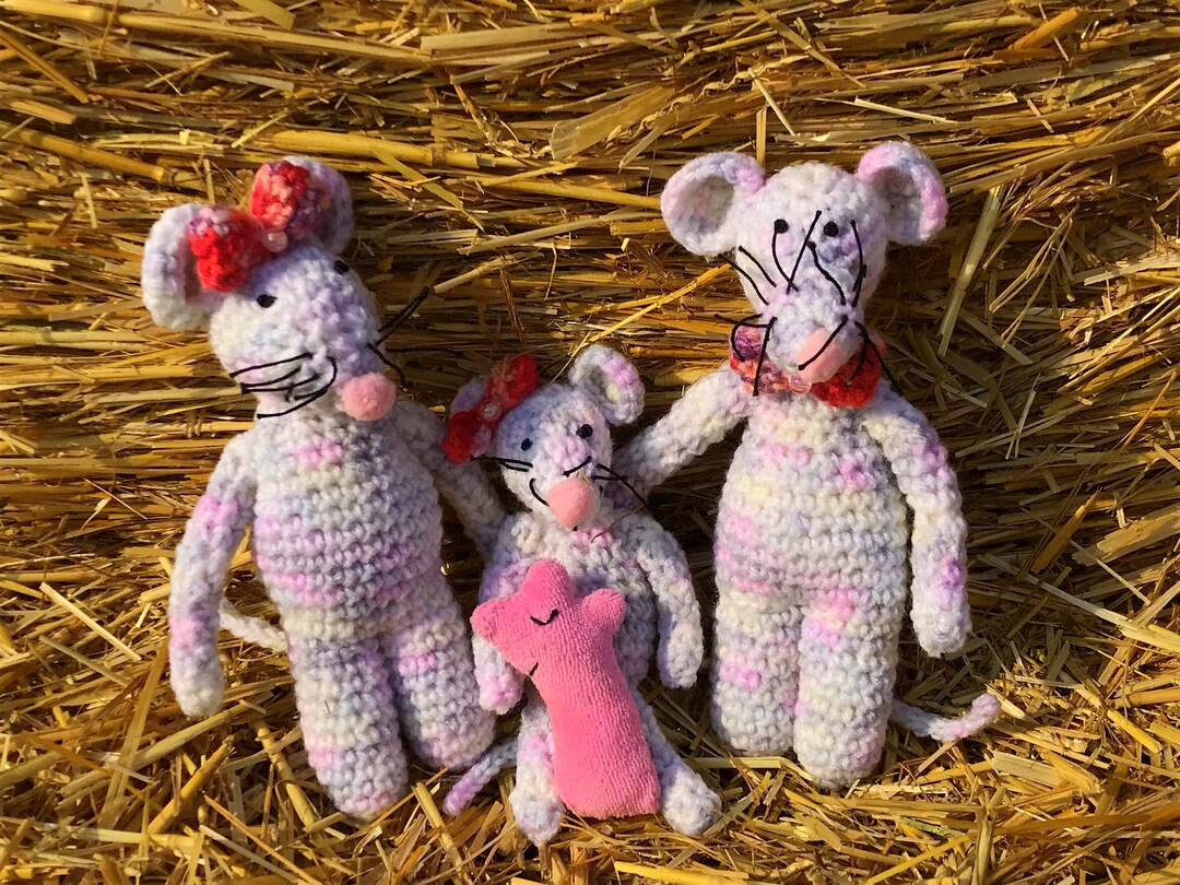 Three Mice in Straw Crochet Mouse Family in a Set Unique - Etsy