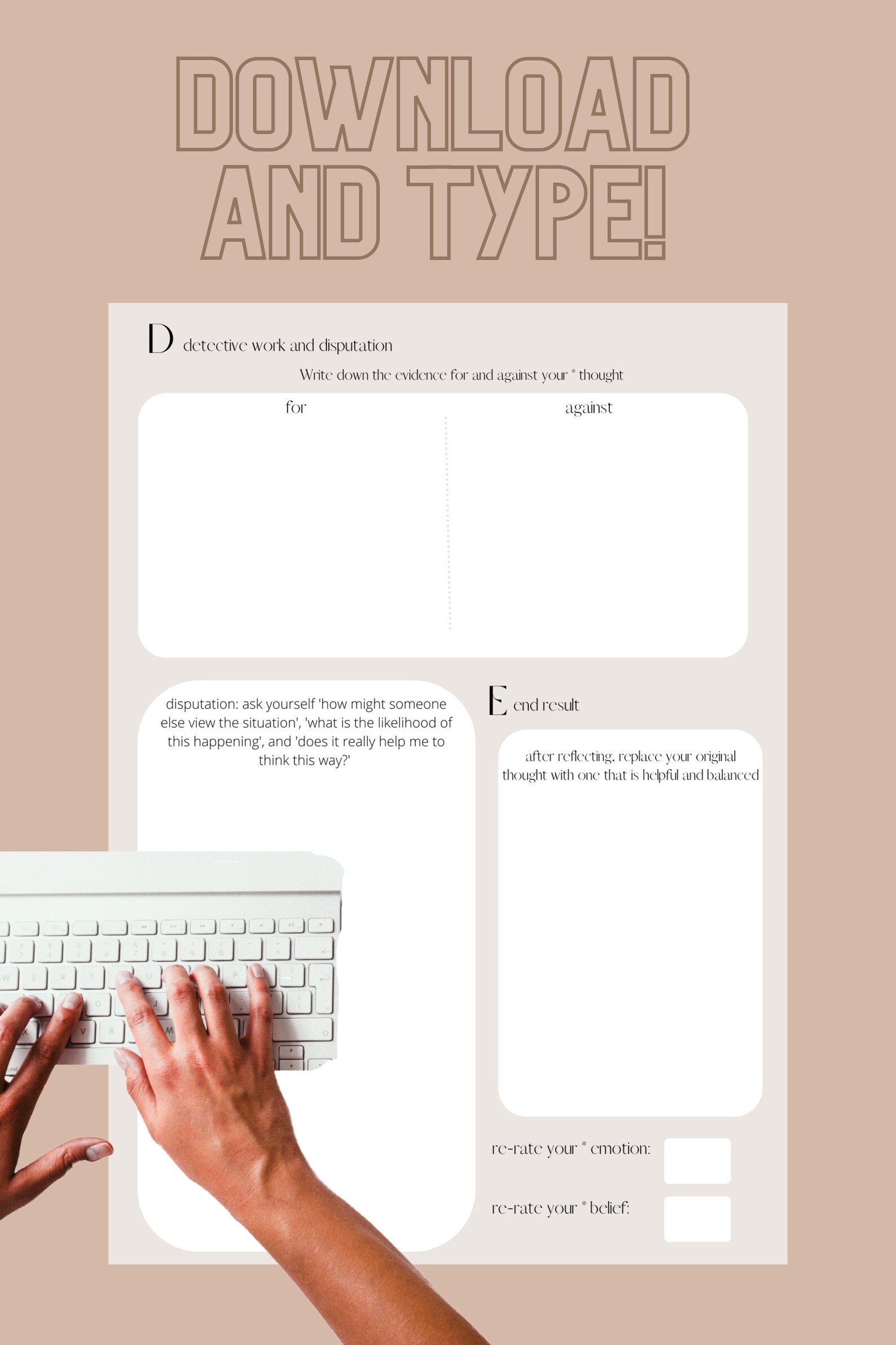 Thought Diary ABCDE CBT Printable Worksheet Psychology Depression ...