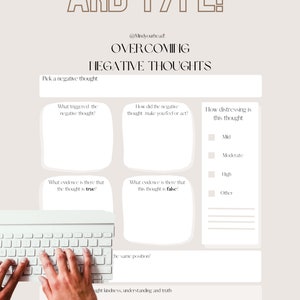 Overcoming Negative Thoughts Worksheet CBT Printable Worksheet Journal ...