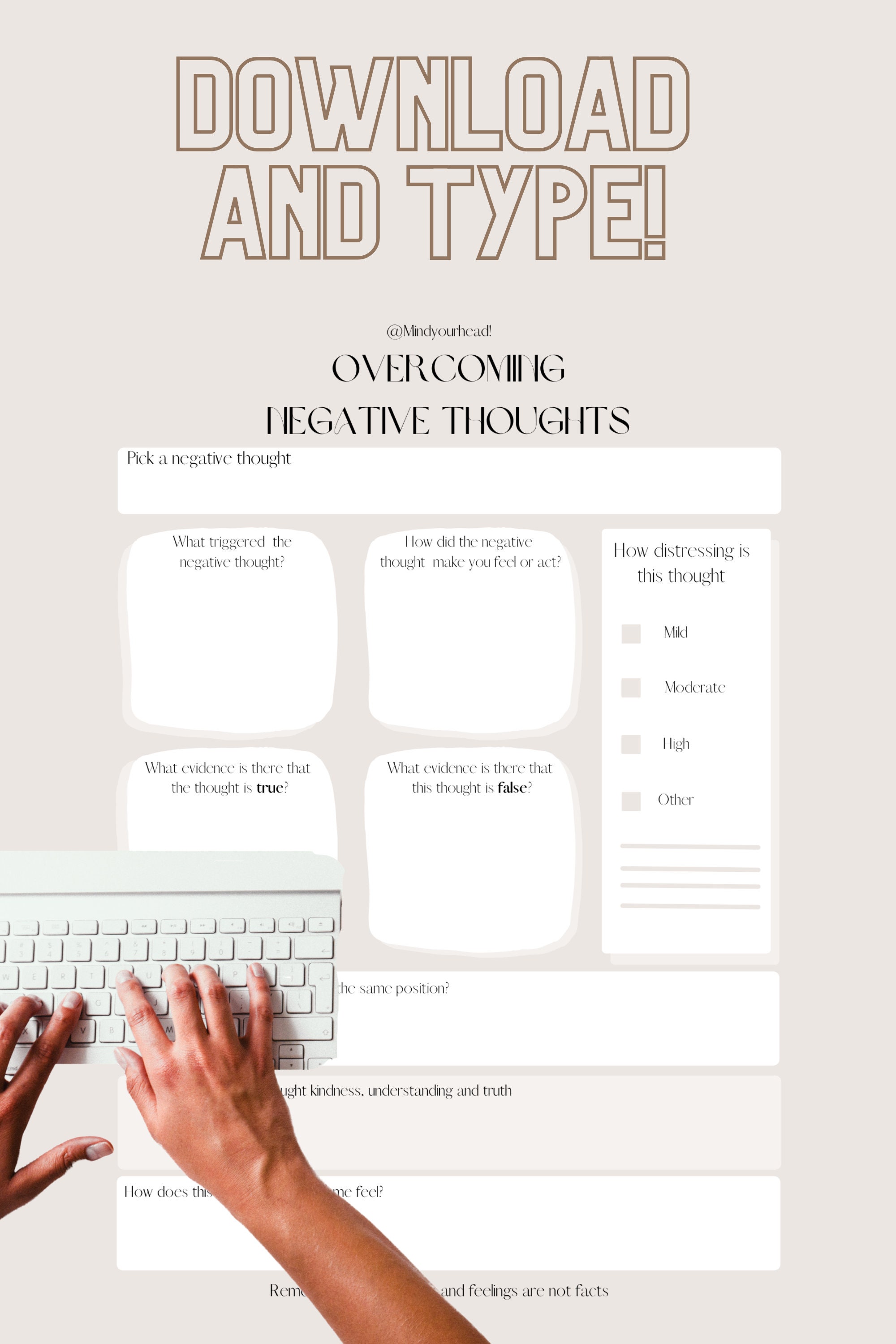 Overcoming Negative Thoughts Worksheet CBT Printable Worksheet Journal ...