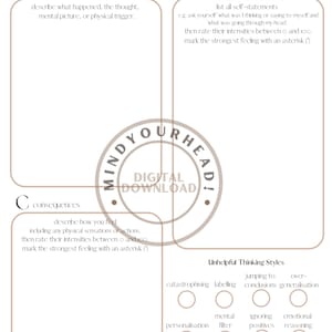 Thought Diary ABCDE CBT Printable Worksheet Psychology Depression ...