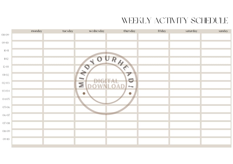 Weekly Activity Schedule Worksheet CBT Therapy Behavioural - Etsy