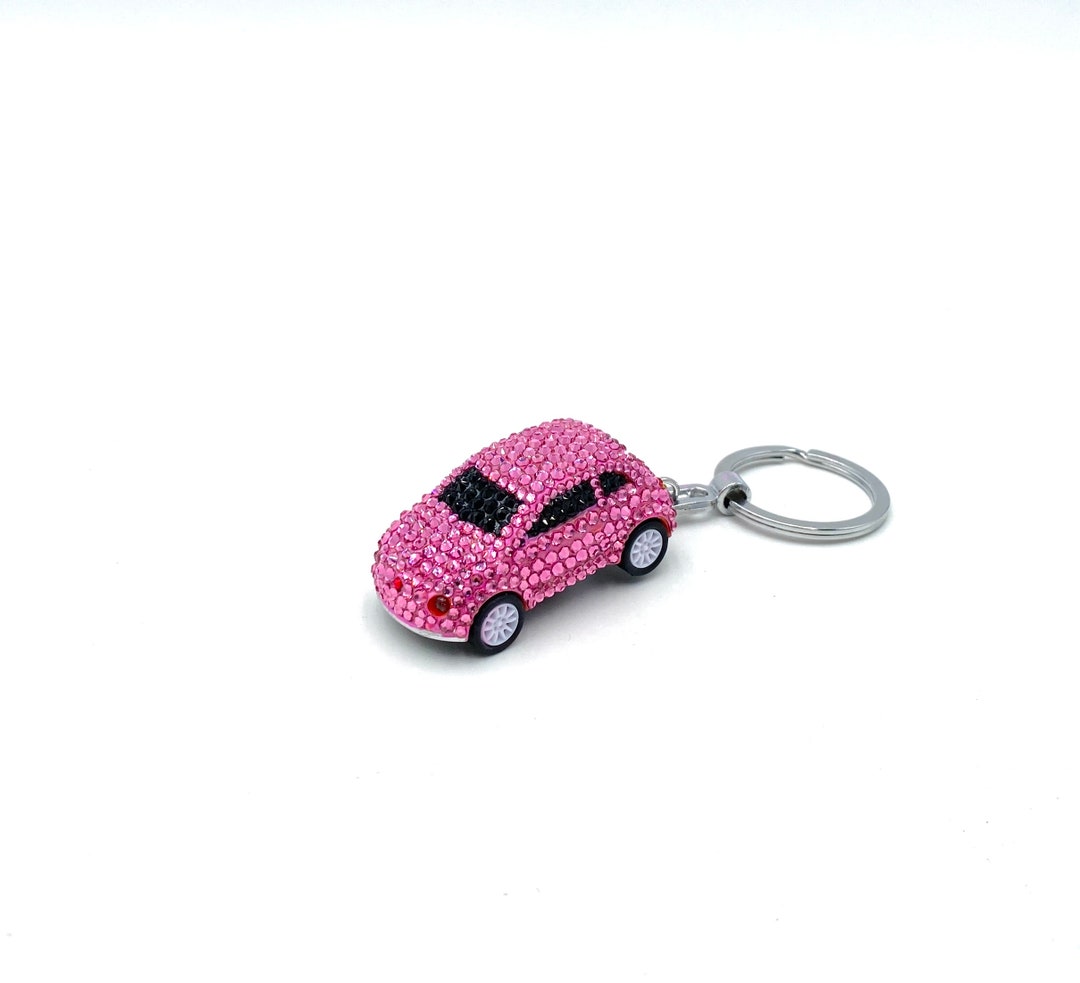 Keychain With Led Fiat 500 Pink Color With SWAROVSKI Crystals, Keychain ...