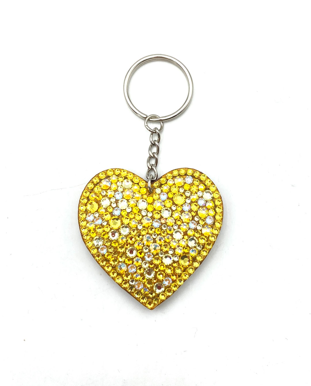 Keychain With SWAROVSKI Crystals, Yellow Heart Keychain, Heart Keychain ...