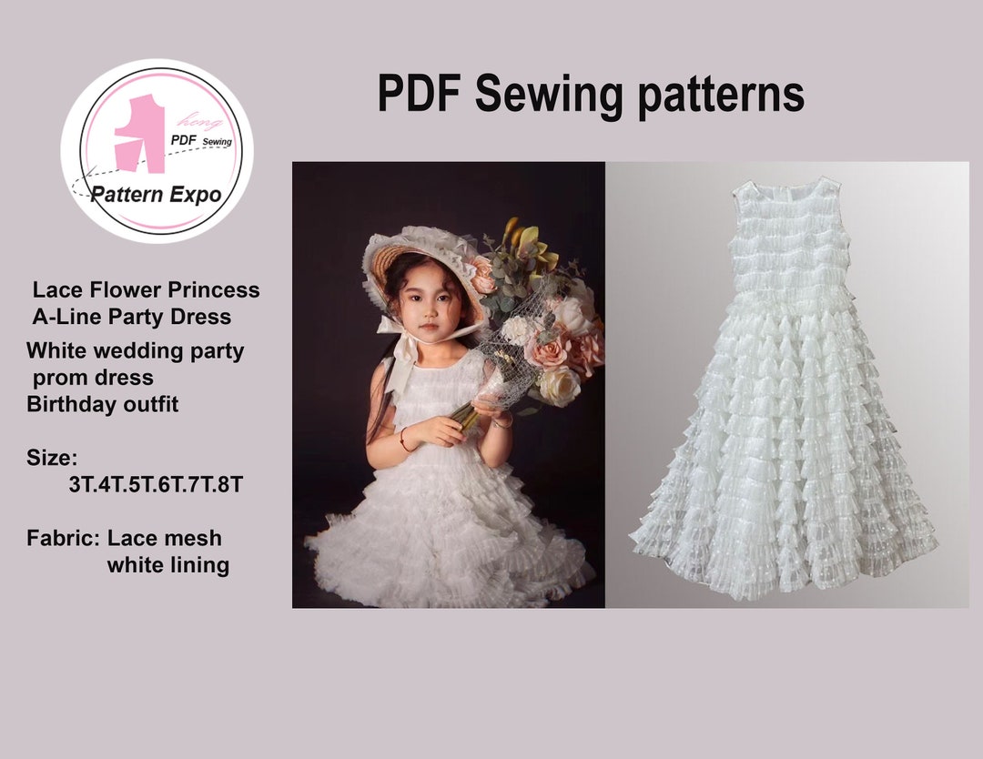 Lace Flower Princess Dress Sewing Pattern A-line (PDF Pattern) - Etsy