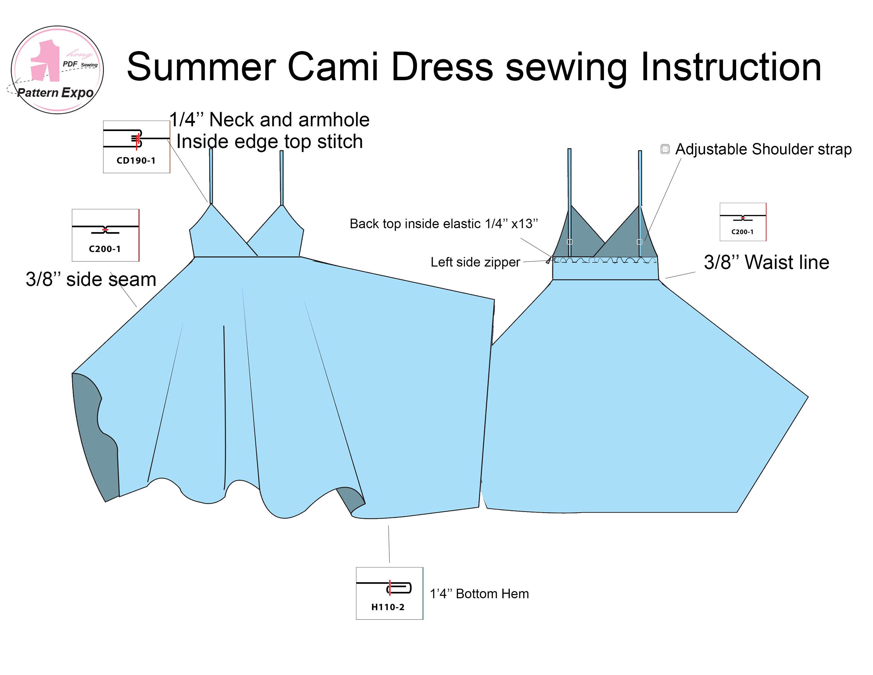 Summer Cami Dress/ Summer Dress/beach Dress/ PDF Sewing Pattern. Size ...