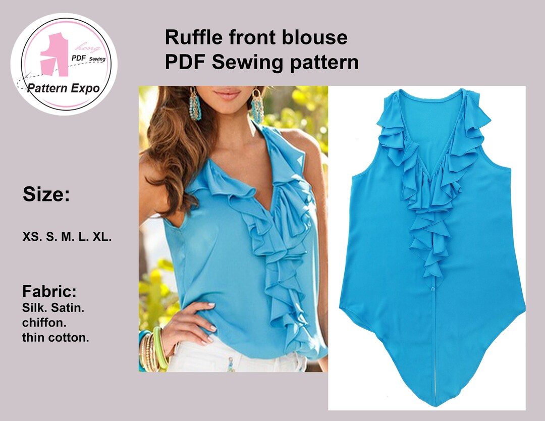 Ruffle Front Blouse Sewing Pattern (PDF) - Etsy