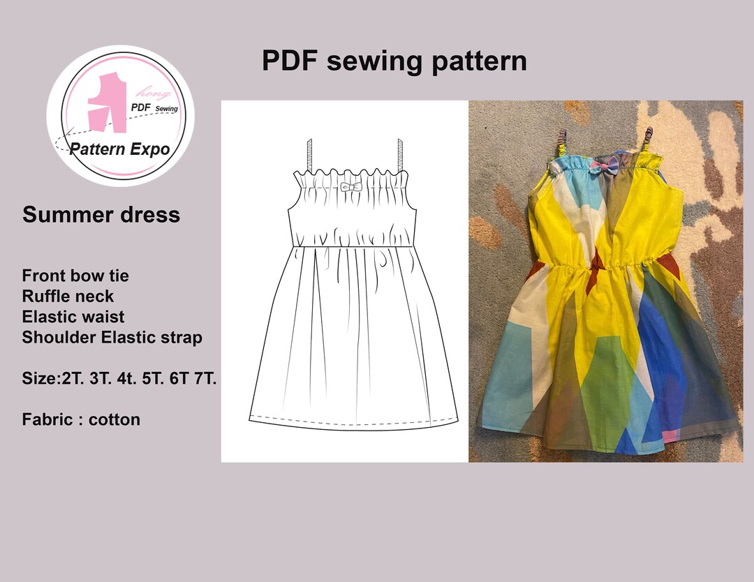 PDF Sewing Pattern. Girls Summer Dress. Spring Dress. Bow Tie Front ...