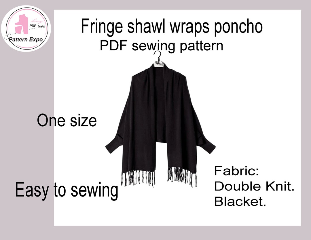 Fringe Wraps Poncho/open Front Poncho/pdf Sewing Pattern/ One Size - Etsy