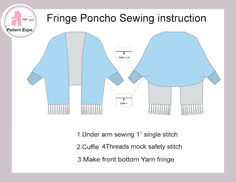 Fringe Wraps Poncho/open Front Poncho/pdf Sewing Pattern/ One Size - Etsy