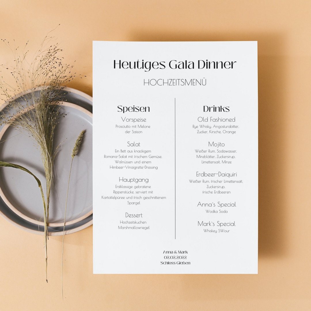 Menu Cards Wedding Template Wedding Menu Consisting of Gala Dinner and ...