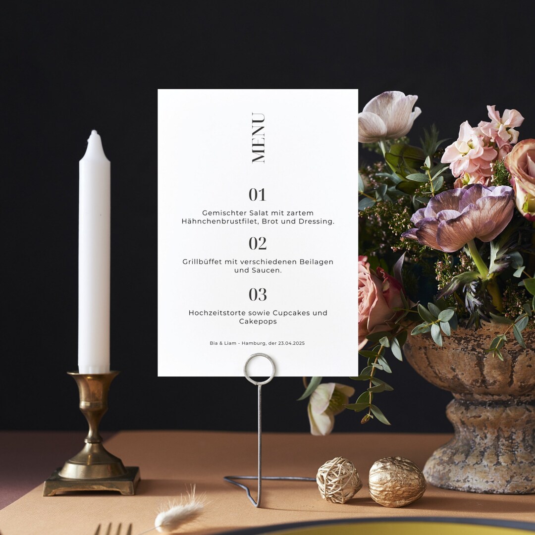 Minimalist Wedding Menu Cards Wedding Menu Card Holders German Canva ...