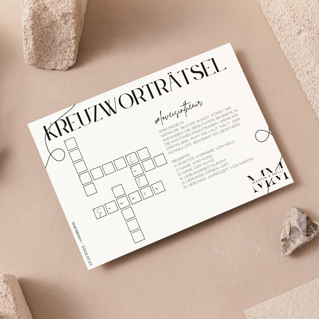 Wedding Crossword Puzzle German Landscape - Wedding Game DIN A4 ...
