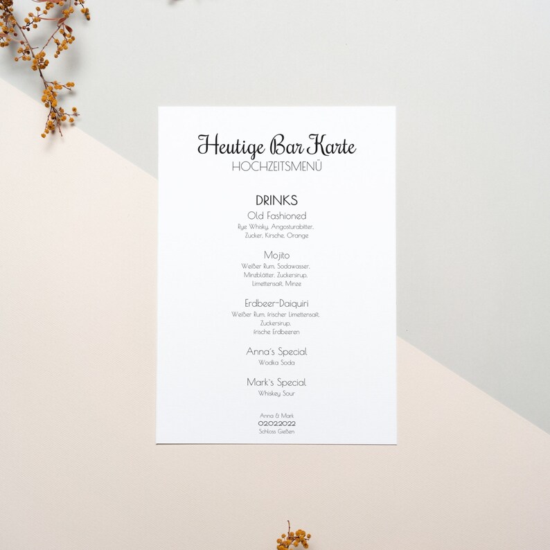 Wedding Drinks Menu With Signature Drinks, Bar Sign Personalized to ...