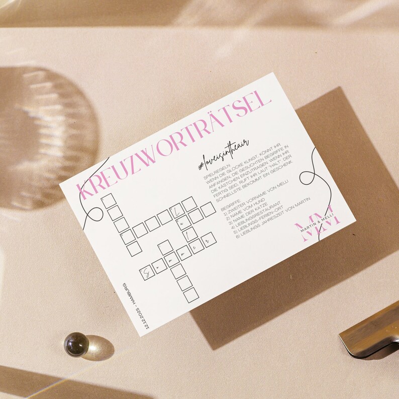 Wedding Crossword Puzzle German Landscape - Wedding Game DIN A4 ...