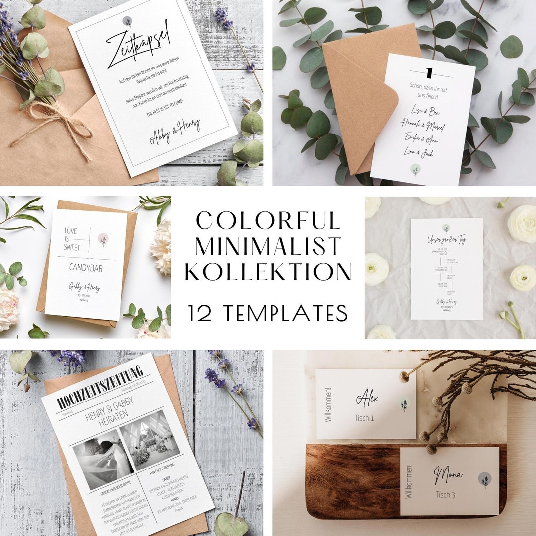 Minimalist Wedding Set in a Simple Design, Wedding Bundle With 12 ...