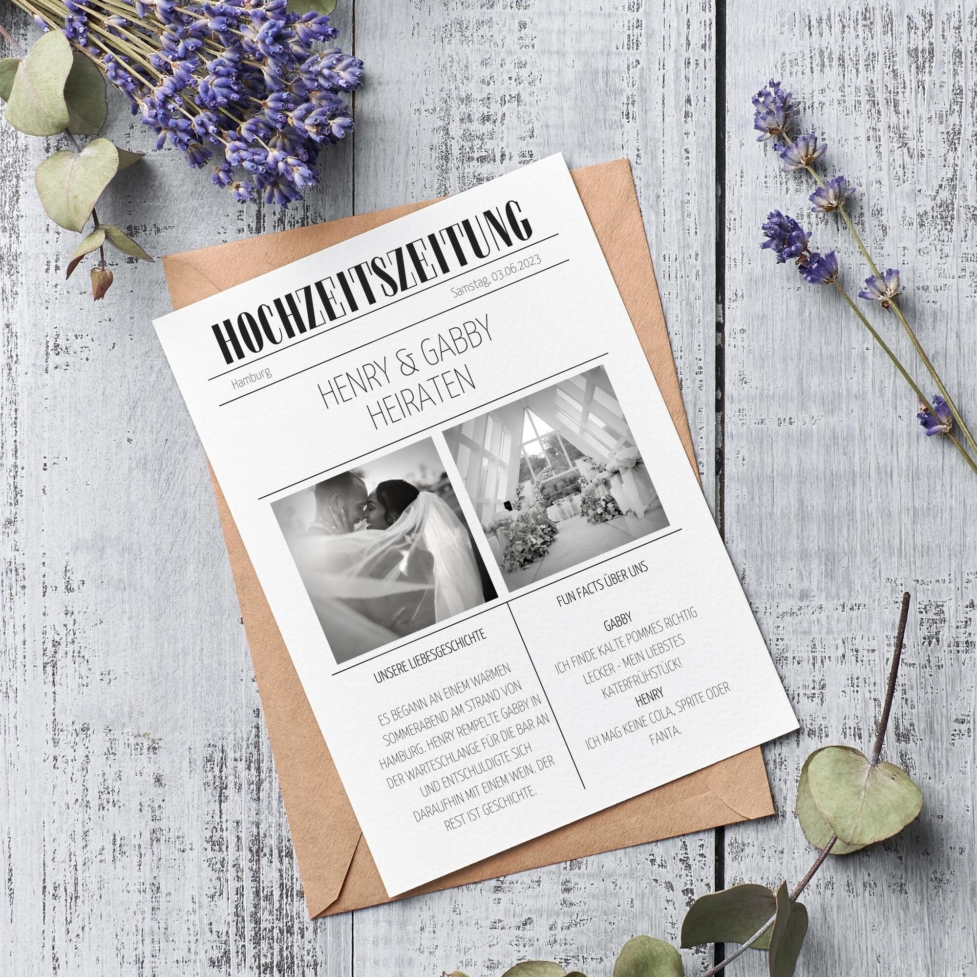 Paper Wedding Newspaper Template German - DIN A4 Wedding Stationery ...