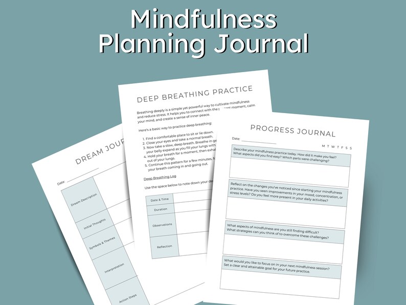 Mindfulness Planning Journal, Printable Mindfulness Workbook ...