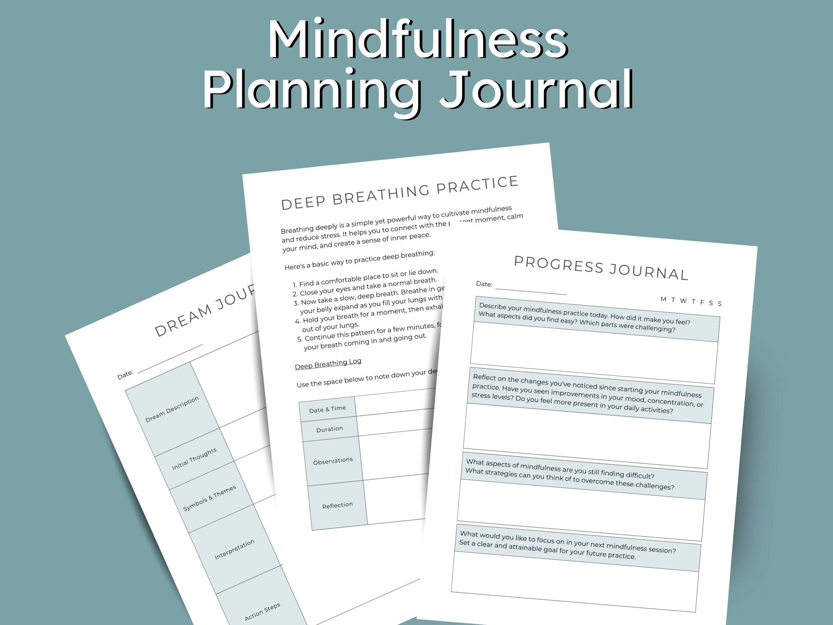 Mindfulness Planning Journal, Printable Mindfulness Workbook ...