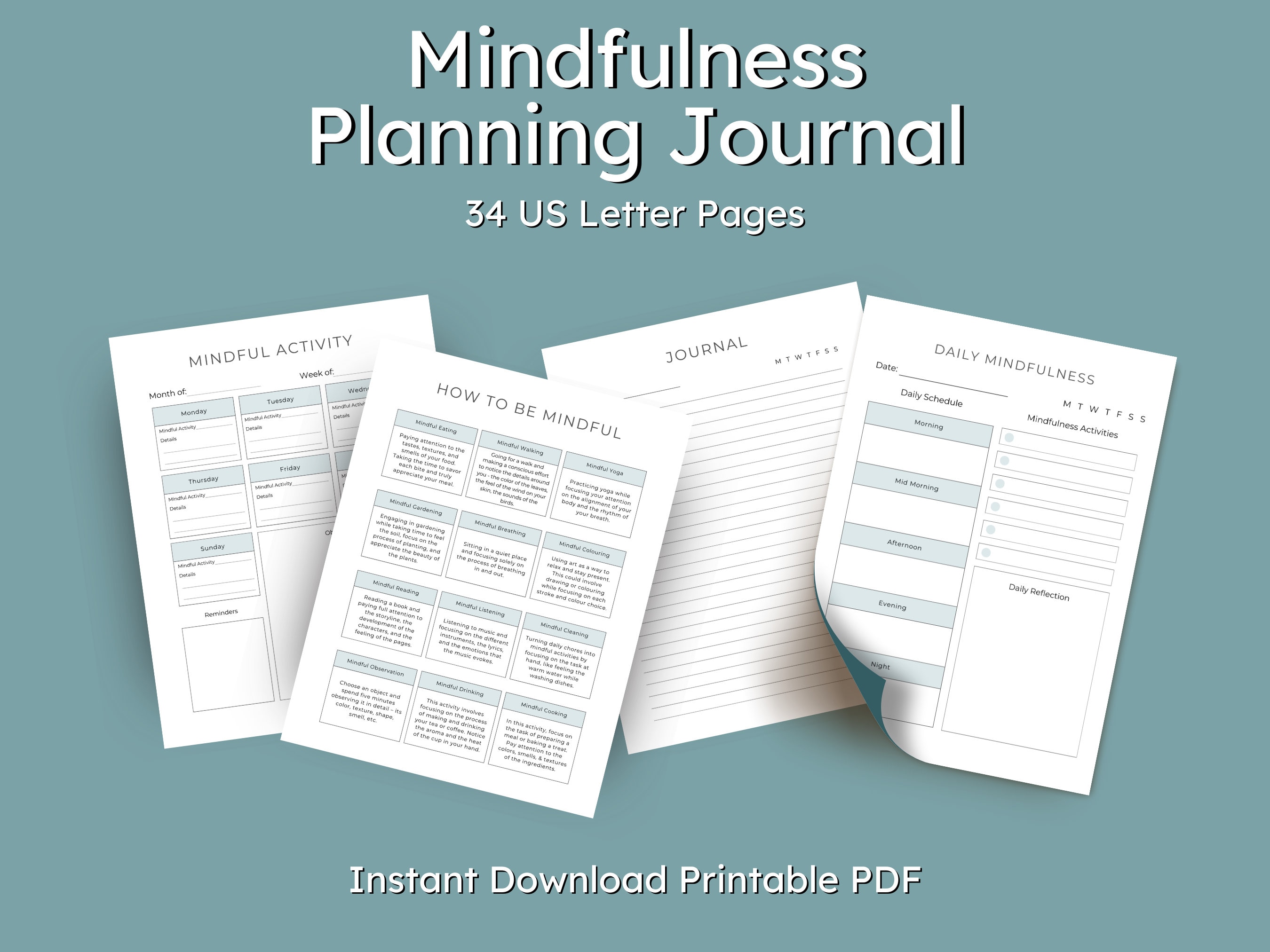 Mindfulness Planning Journal, Printable Mindfulness Workbook ...
