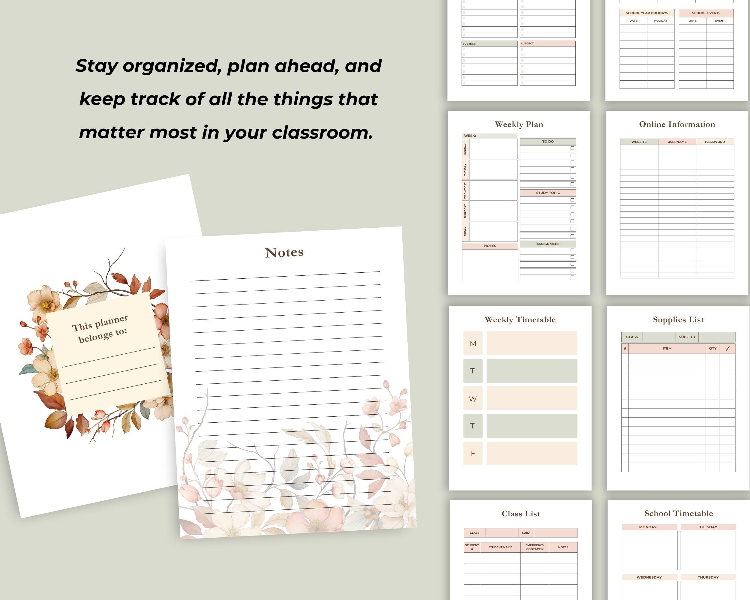 Teacher Planner 2024-2025, Printable Planner for Educators, Lesson ...