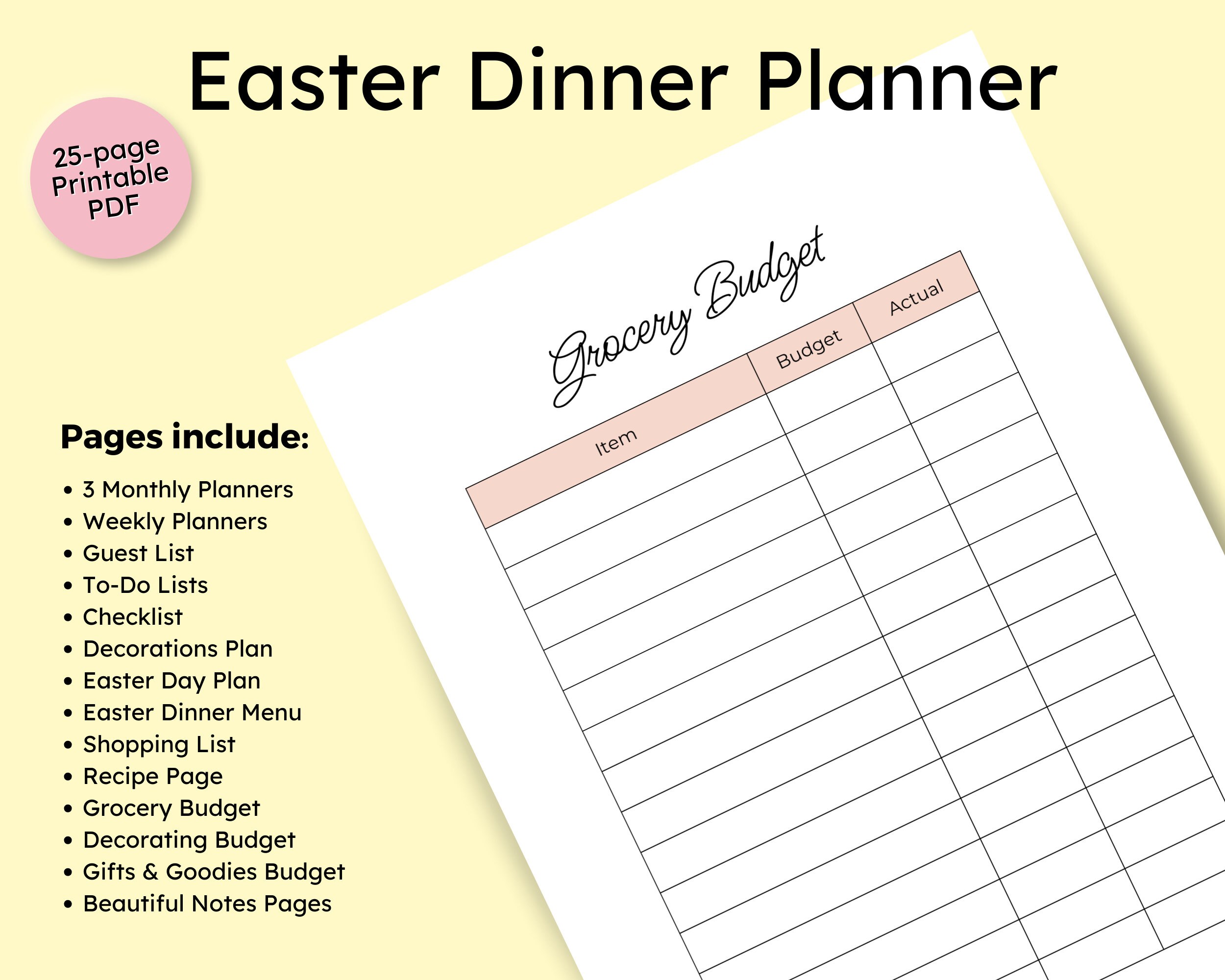Easter Dinner Planner Printable, Easter Planner, Holiday Dinner Planner ...