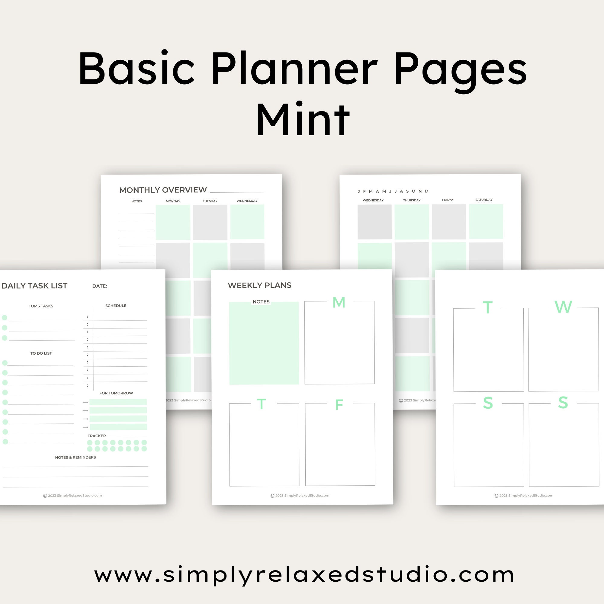 Minimalist Mint Planner Inserts, Daily Weekly Monthly Pages (US Letter ...