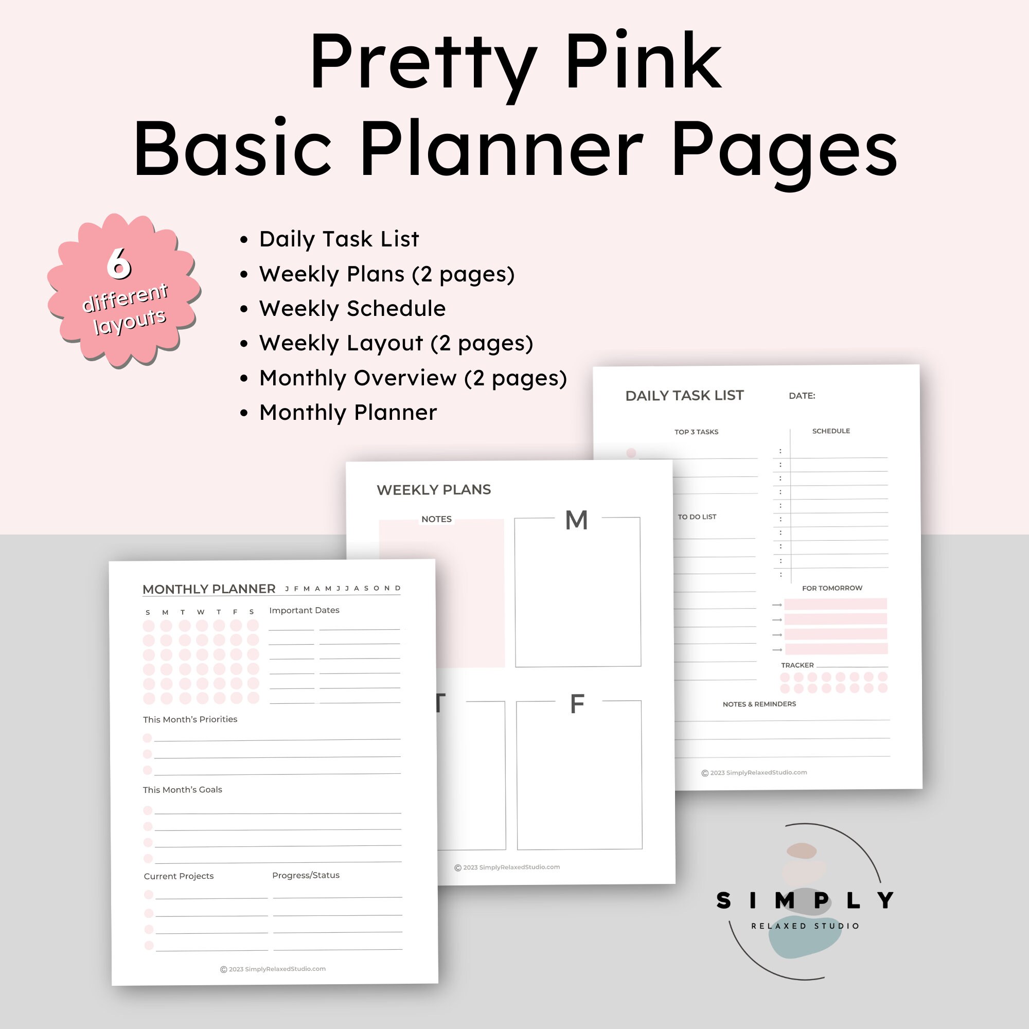 Basic Planner Inserts for Women, Daily Weekly Monthly Minimalist ...