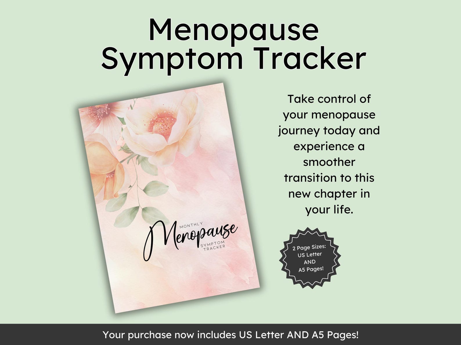 Menopause Symptom Tracker Printable | Monthly Journal (US Letter, A5 ...