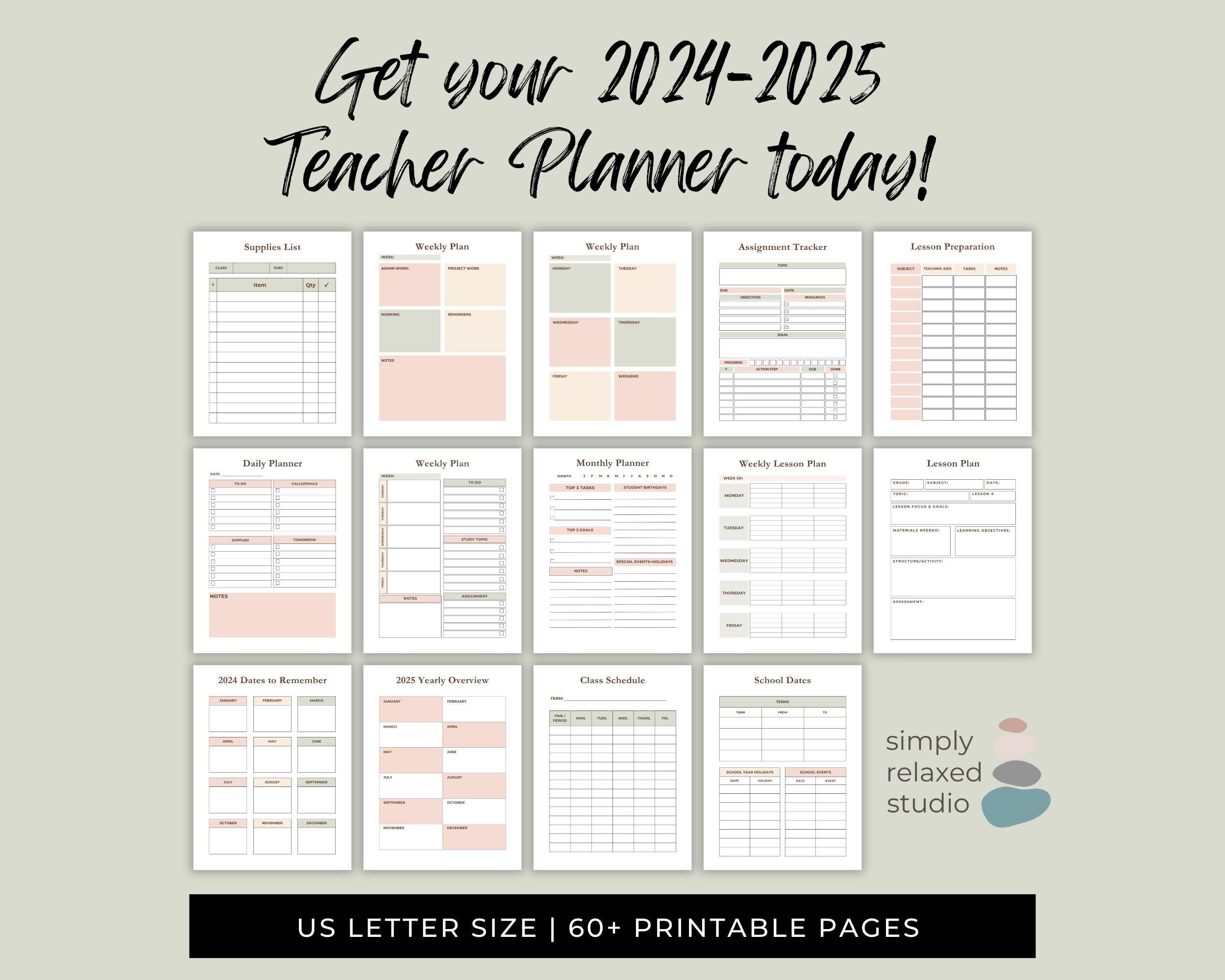 Teacher Planner 2024-2025, Printable Planner for Educators, Lesson ...