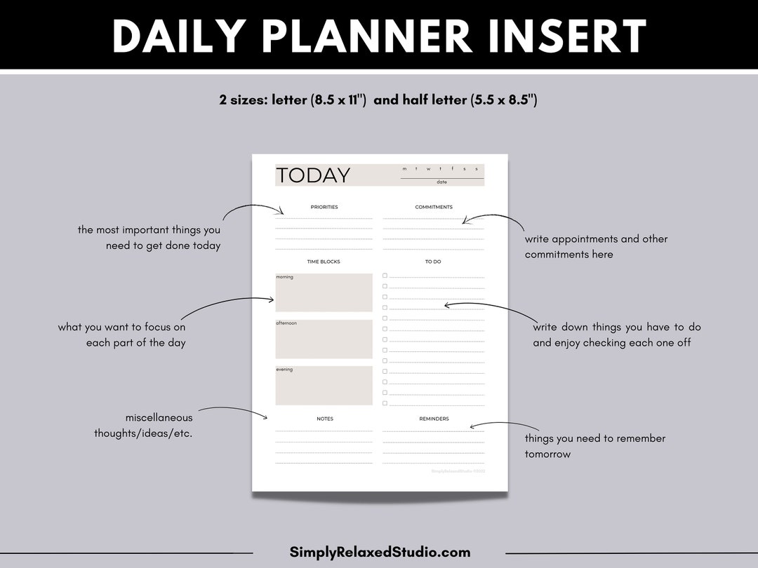Undated Daily Planner Printable, Minimal Planner Inserts, Printable ...