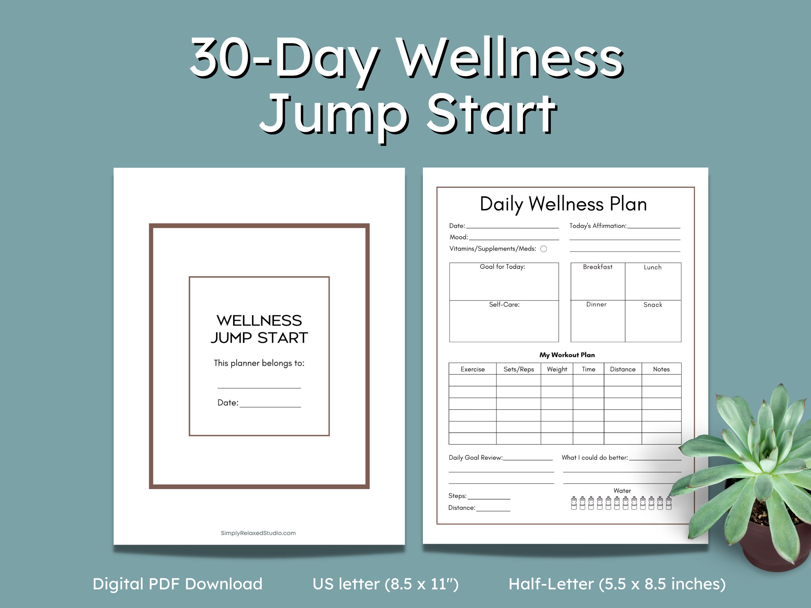 30 Day Wellness Jumpstart Planner, Printable Healthy Lifestyle Guide, Motivation Accountability ...