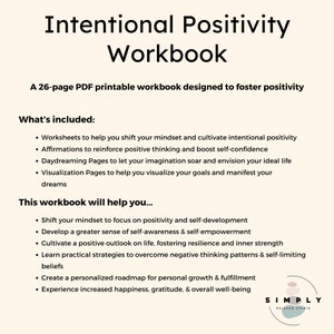 Intentional Positivity Workbook, Self-help Workbook, Positive Mindset ...