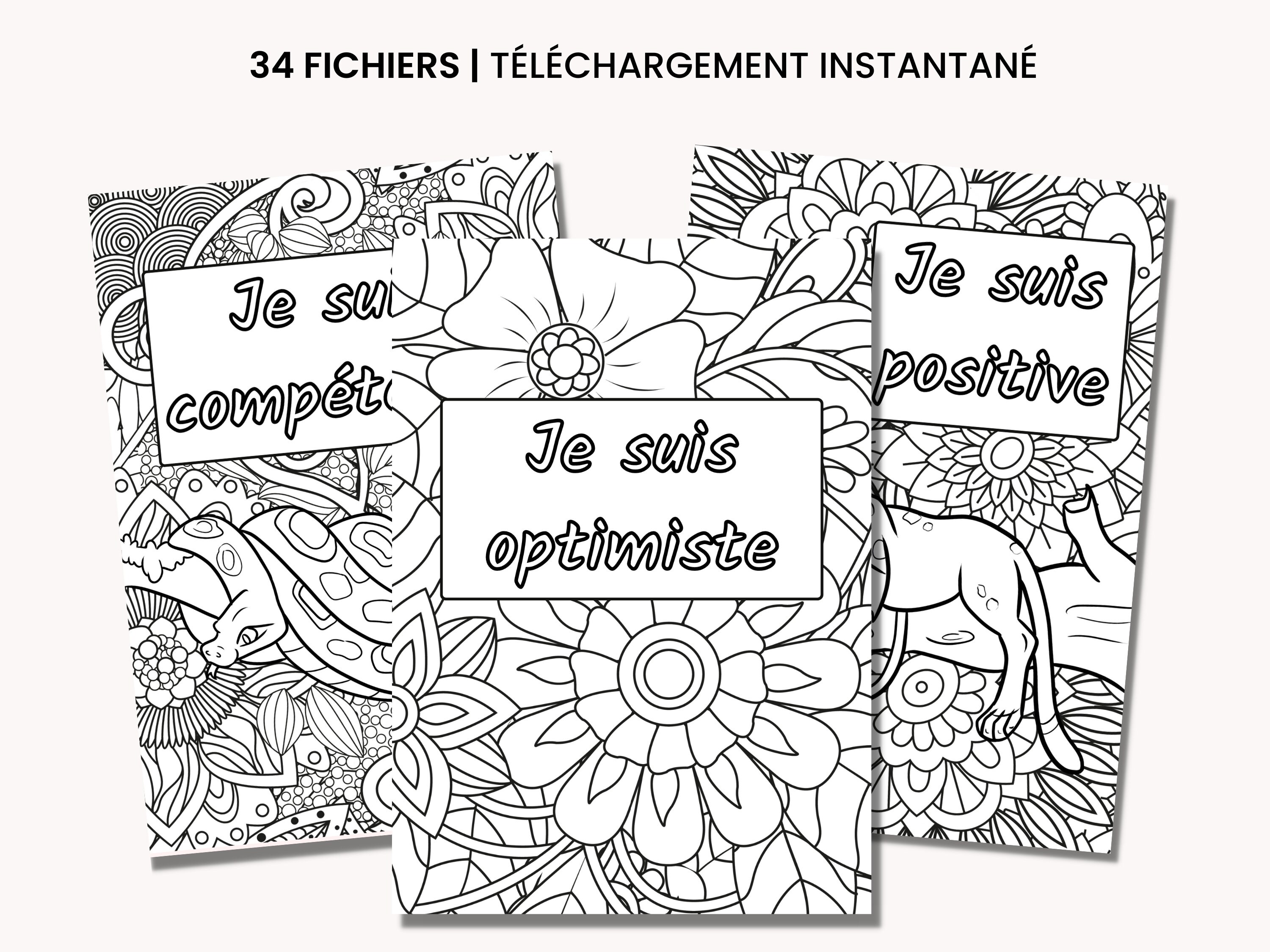 Adult Coloring Positive Affirmation in French PDF to Print 34 Pages - Etsy