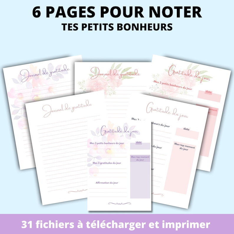 Fichiers pour journal de gratitude en français imprimable à télécharger ...