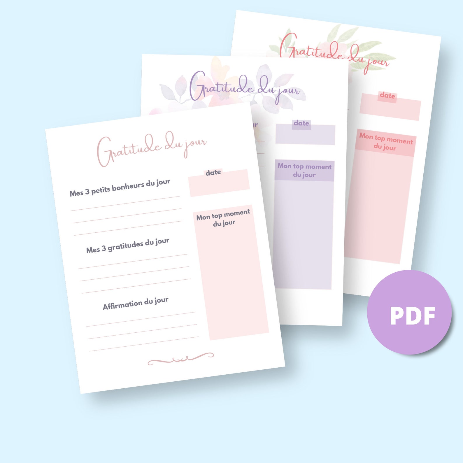 Fichiers pour journal de gratitude en français imprimable à télécharger ...