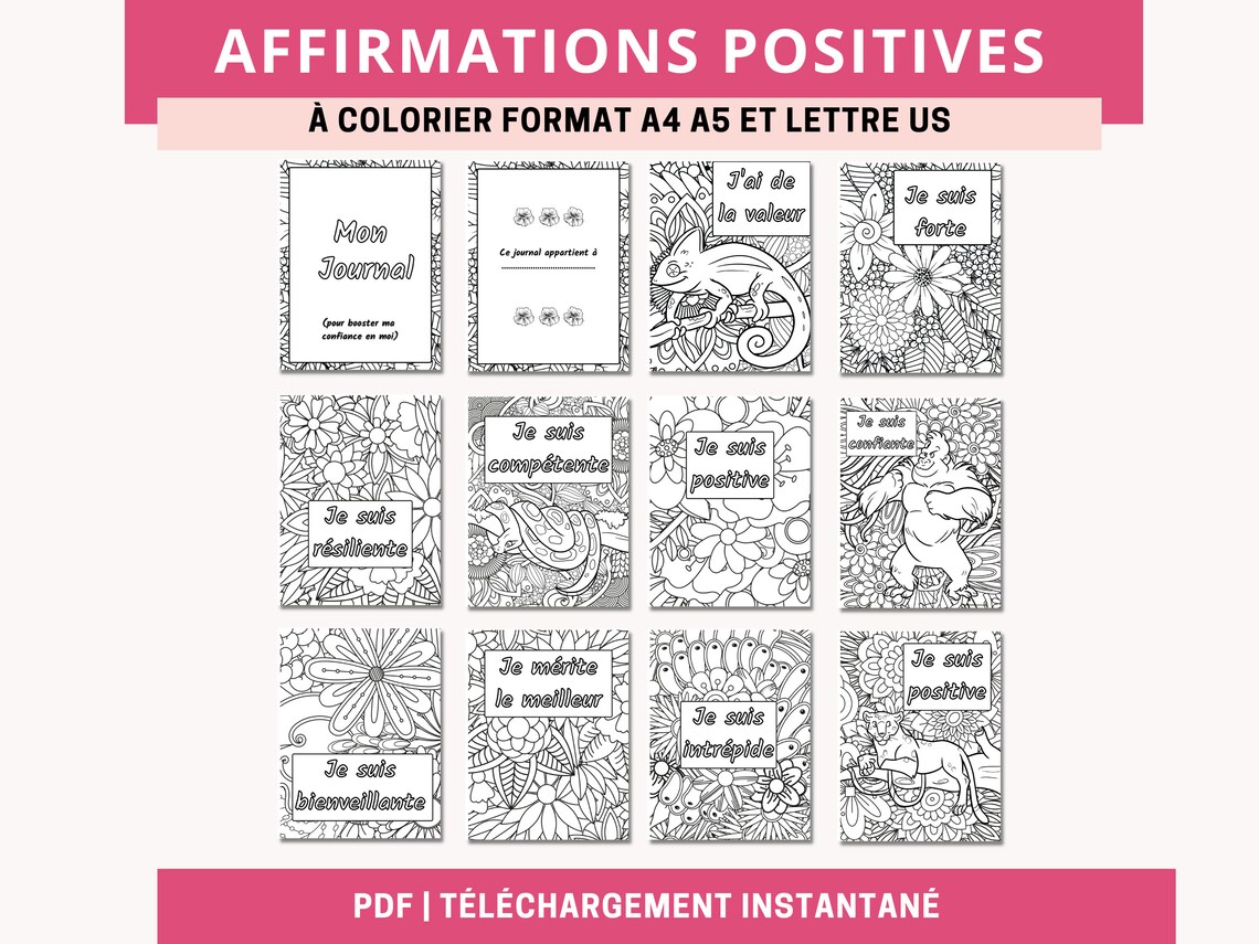 Adult Coloring Positive Affirmation in French PDF to Print 34 Pages - Etsy