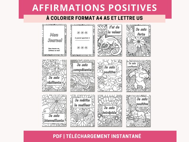 Adult Coloring Positive Affirmation in French PDF to Print 34 Pages - Etsy