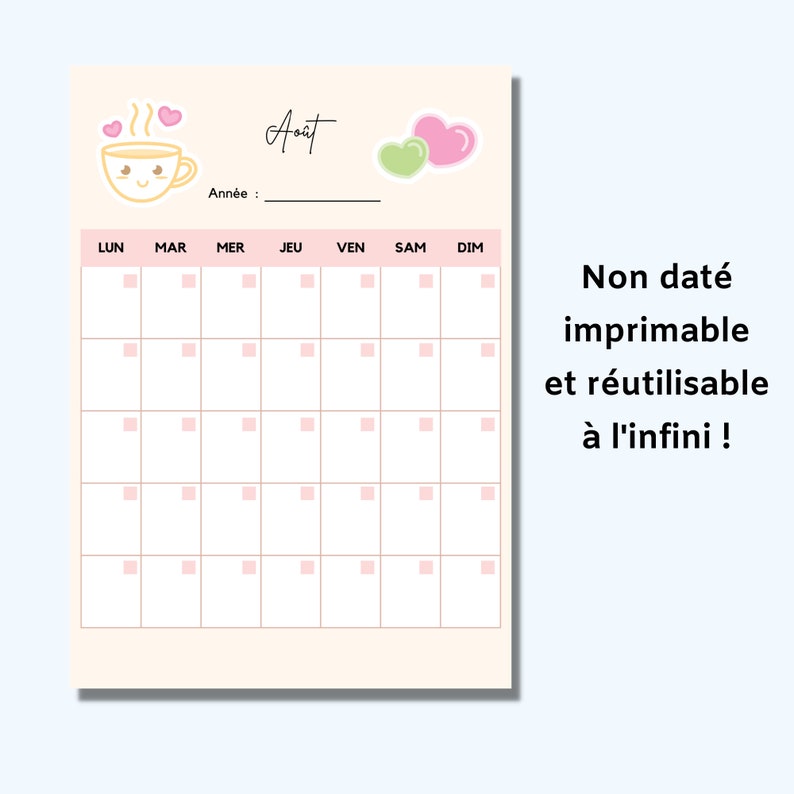 Undated Monthly Planner Printable in French PDF Format A4 A5 and US ...